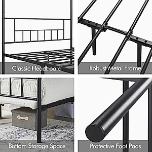 Yaheetech Canopy Bed Frames Platform Bed Frame Four-Poster Canopied Bed Mattress Foundation with Headboard and Footboard Sturdy Slatted Structure No Box Spring Needed Easy Assembly Full/Black
