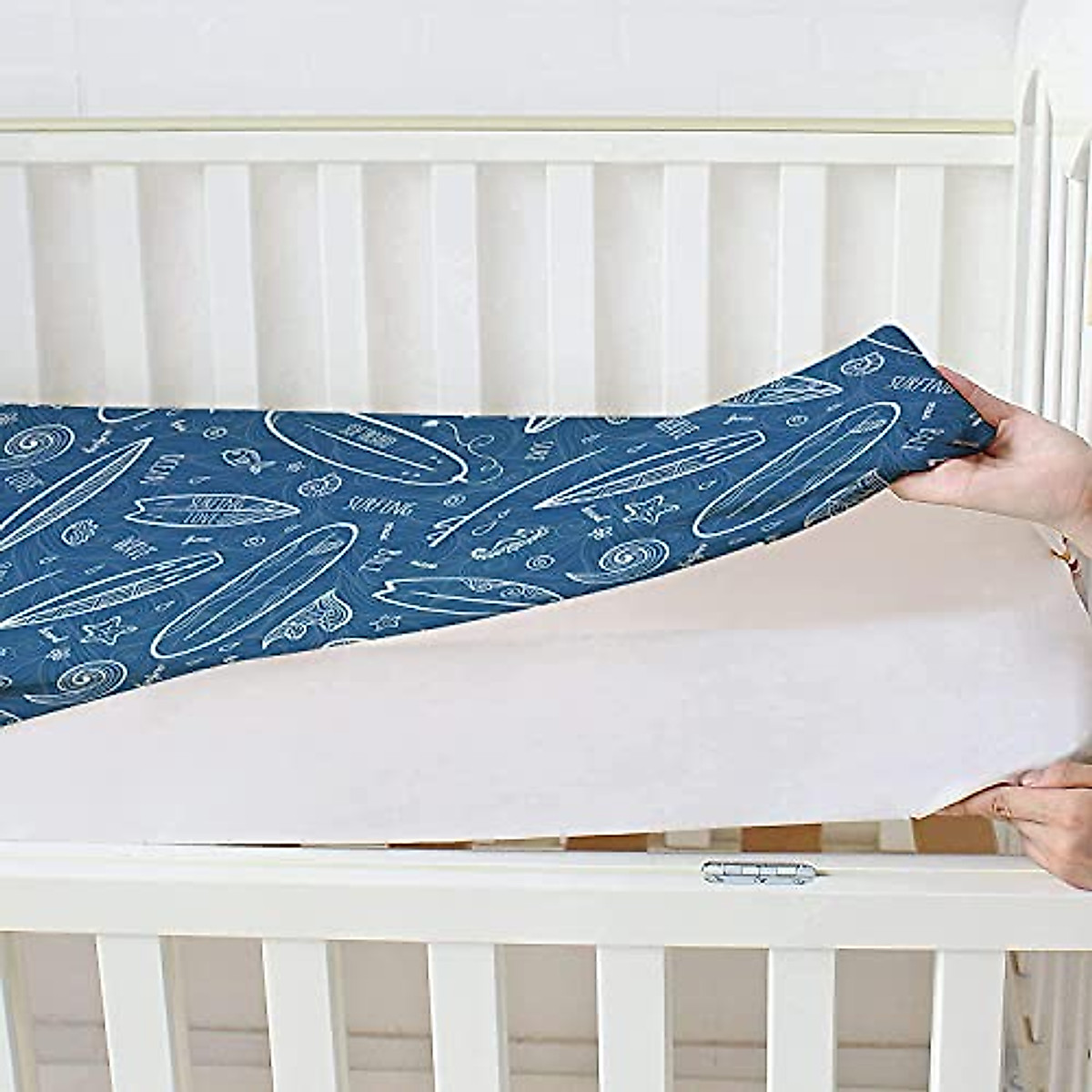 Microfiber Baby Crib Sheets,Ultra Soft Crib Sheets Fitted for Standard Crib Mattress,Toddler Sheet Set for Boys or Girls,Machine Washable, Soft,Breaths,Blue Wave Swirls Sheet Fits 28"x 52"x 8''