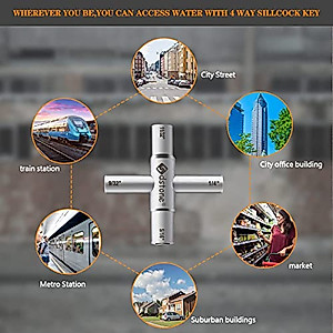 Sdstone Water Key Tool 4 Way Sillcock Key with 4 Wrench Sizes，Sillcock Water Key Fits Sillcock, Stopcock and Valves, Spigot handle replacement,2 Pack