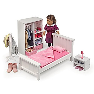 Badger Basket Toy Bedroom Furniture Set with Doll Bed, Armoire, and Nightstand for 18 inch Dolls - Pink/White