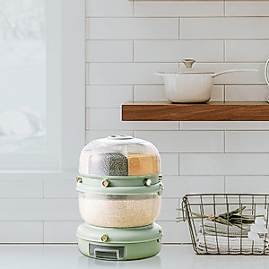 Eapmic 360° Rotatable Cereal Dispenser, One-Click Rice Output, Visible Round Multigrain Tank Cup Dry Rice Container Food Dispenser Sealed Grains Cans Grain Storage Tank for Storage Small Beans