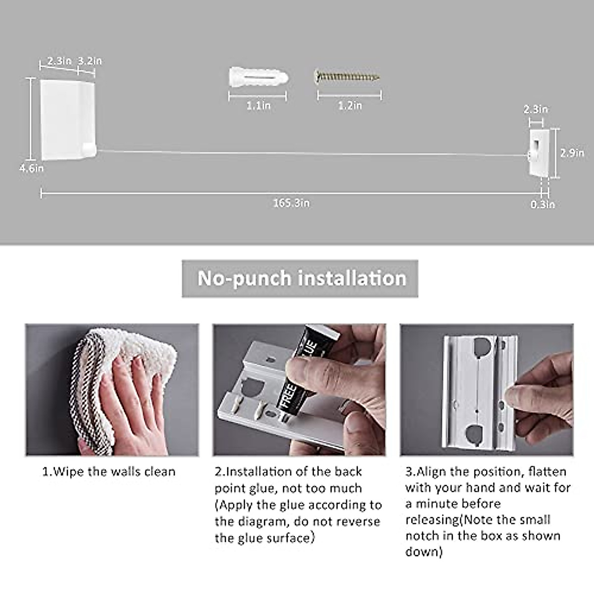 SHERY Retractable Clothesline Adjustable Outdoor Wall Mount Rope Heavy Duty Stainless Clothes line Indoor or Outdoor Clothes Drying line 13.8feet