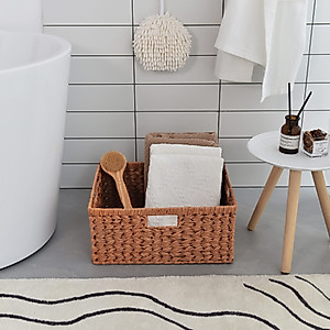 GRANNY SAYS Woven Storage Basket - Large Plastic Wicker Basket for Shelves, Odorless, Waterproof, Organizing Pantry, Caramel Orange, 1-Pack