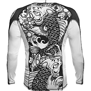Hardcore Training Koi White Men's Rash Guard Compression Long Sleeve MMA No-Gi Tight BJJ Grappling Base Layer