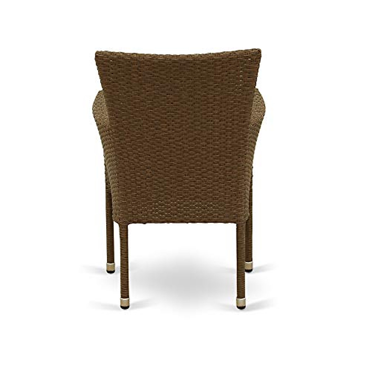 East West Furniture Oslo 7 Piece Outdoor Wicker Patio Furniture Sets Consist of a Rectangle Bistro Table with Glass Top and 6 Balcony Armchair with Cushion, 36x60 Inch, Brown