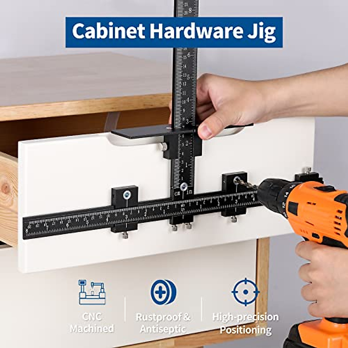 Raynesys Aluminum Alloy Cabinet Hardware Jig, Punch Locator Cabinet Drawer Drilling for Easy Installation, Adjustable Drill Guide for Door & Drawer Front Handles Punch Locator, Black