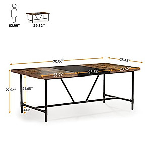 Tribesigns 70.8 x 35.4 inch Large Dining Table for 6-8, Industrial Rustic Kitchen Dining Room Table, Rectangle Dinner Table with Tube Metal Frame for Kitchen, Living Room, Brown