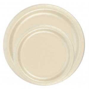 24 Plates 7" Paper Dessert Plates Wax Coated - Ivory