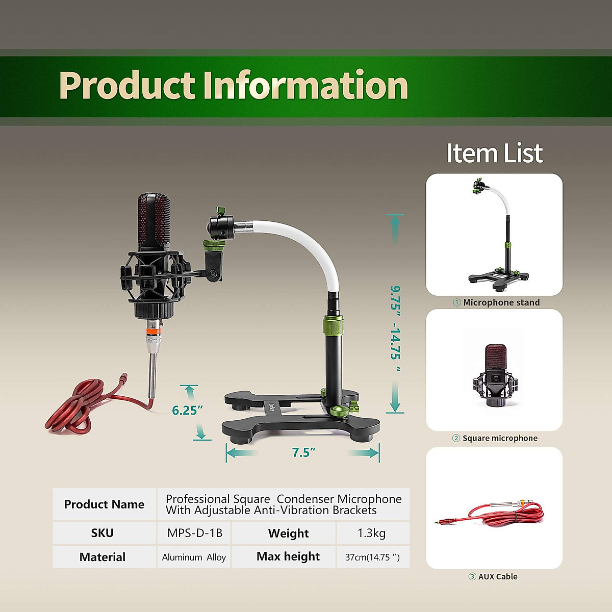 Tbrand LanParte Square Professional Condenser Microphone with Adjustable Anti-Vibration Bracket for Voice Recording Podcasting YouTube Karaoke Gaming Instruments Live Stream