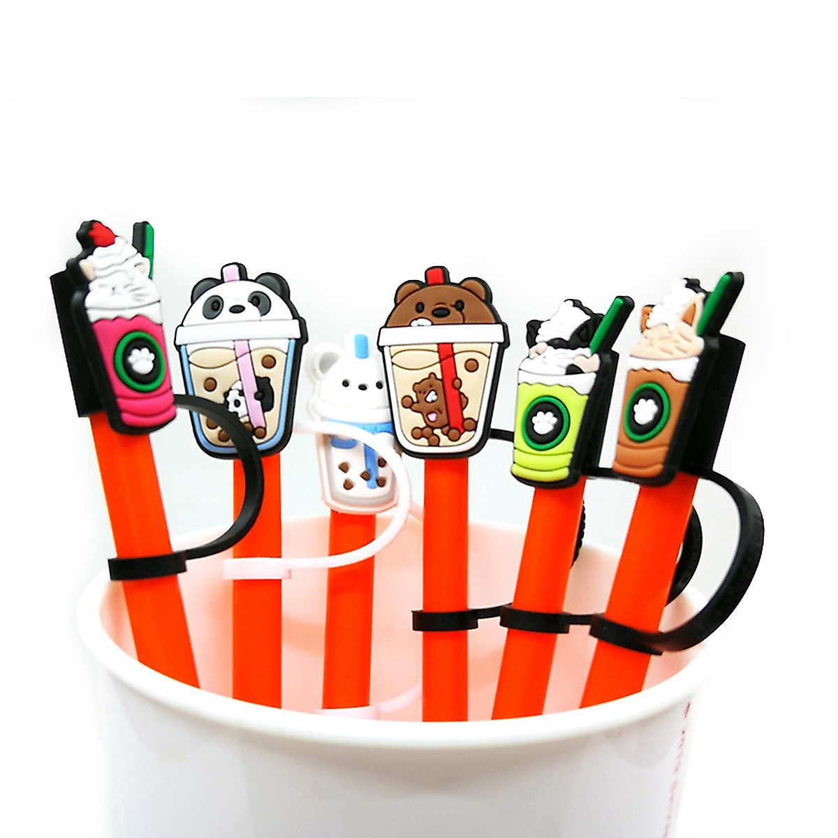 6Pcs Silicone Straw Tips Cover, Reusable Drinking Straw Covers Cap, Splash Proof Straw Tips, 7-8 mm Cup Straw Accessories (Mixed Style)