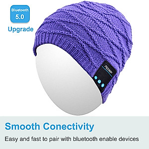 Rotibox Winter Washable Bluetooth Music Beanie Luxury Soft Warm Skully Knit Hat Cap w/Wireless Headphone Headset Earphone Microphone Hands Free for Excrise Gym Sports Fitness Running Skiing - Purple