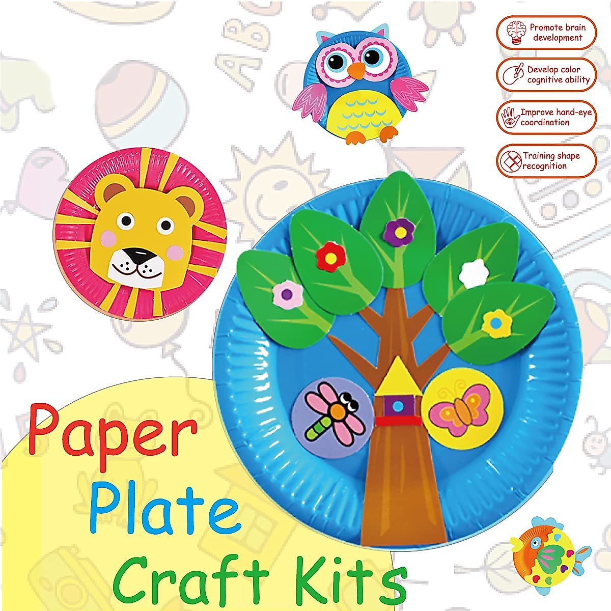 Vinlon Paper Plate Art Kits, 20 Packs Recognize Animals Assembling Project Creative Crafts Toys for Boys and Girls Birthday Christmas Holiday Gifts