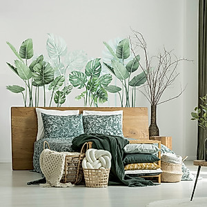 Tropical Green Plants Leaf Wall Stickers, ULENDIS Removable Nature Palm Tree Leaves Wall Decals, Creative Skirting Line Art Mural Decor for Kids Nursery Living Room Bedroom Kitchen