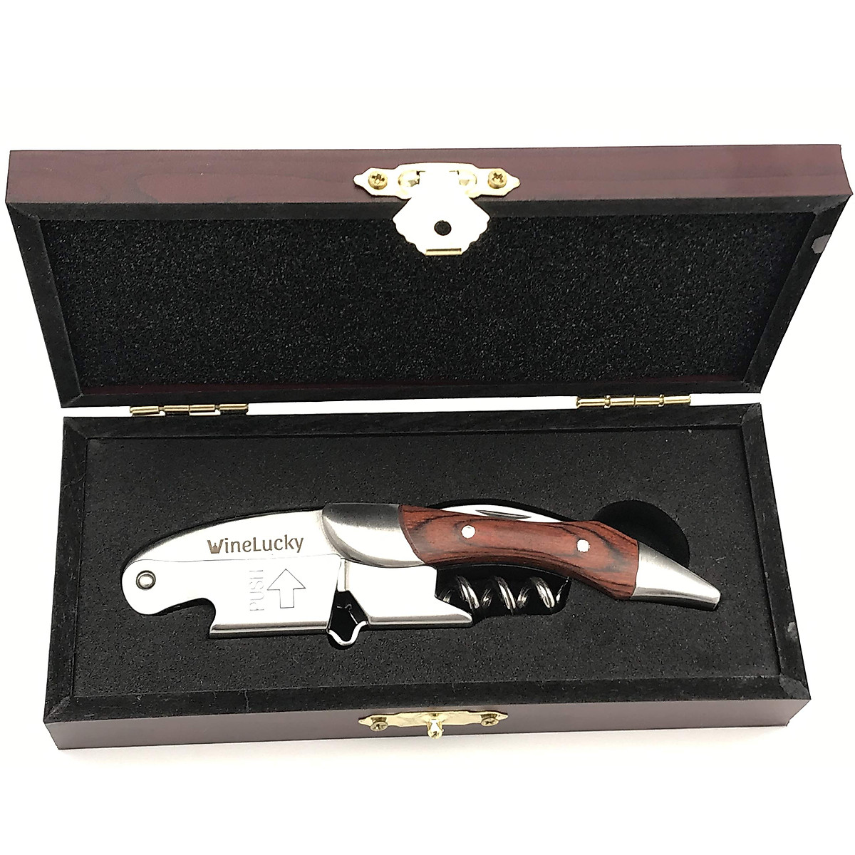 Wood Handle Wine Bottle Corkscrew Opener In A Wooden Box. Heavy Duty Sommelier Corkscrew Stainless Steel With Rosewood & Foil Cutter. An Elegant Gift For Wine Lovers & Waiters. (Brown, Rosewood)
