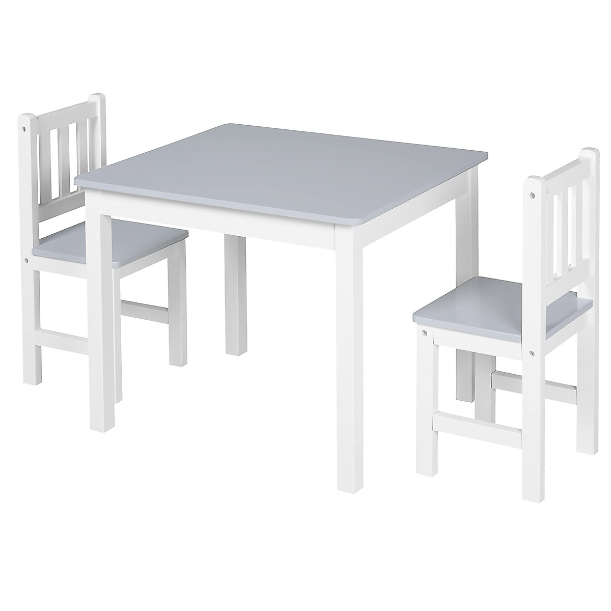 Qaba Kids 3 Piece Table and Chair Set Ideal for Arts, Meals, Lightweight Wooden Homework Activity Center, Toddlers Age 3+, Grey