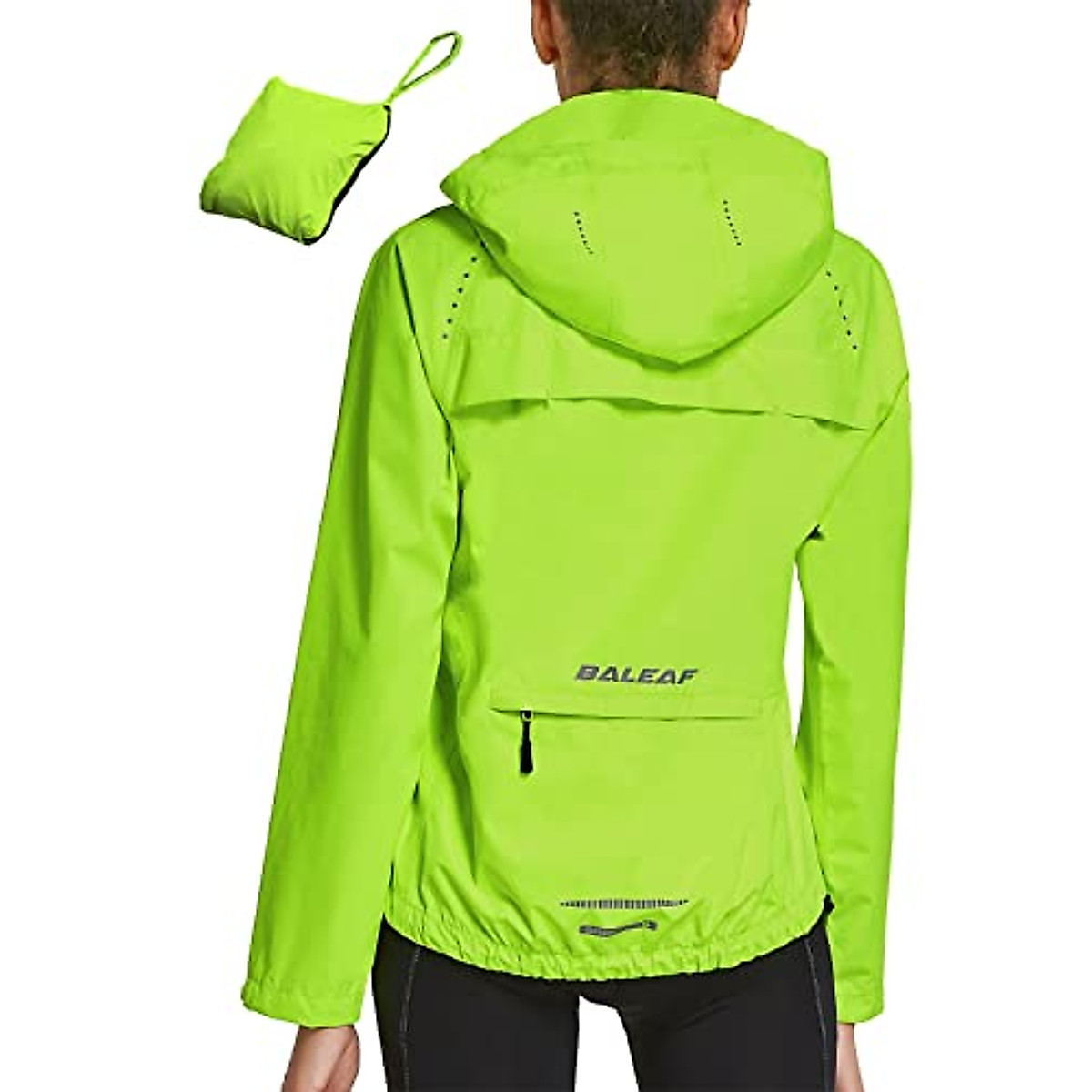 BALEAF Women's Running Rain Jackets Waterproof Windbreaker Windproof Lightweight Cycling Jackets Reflective Packable Hooded Yellow L