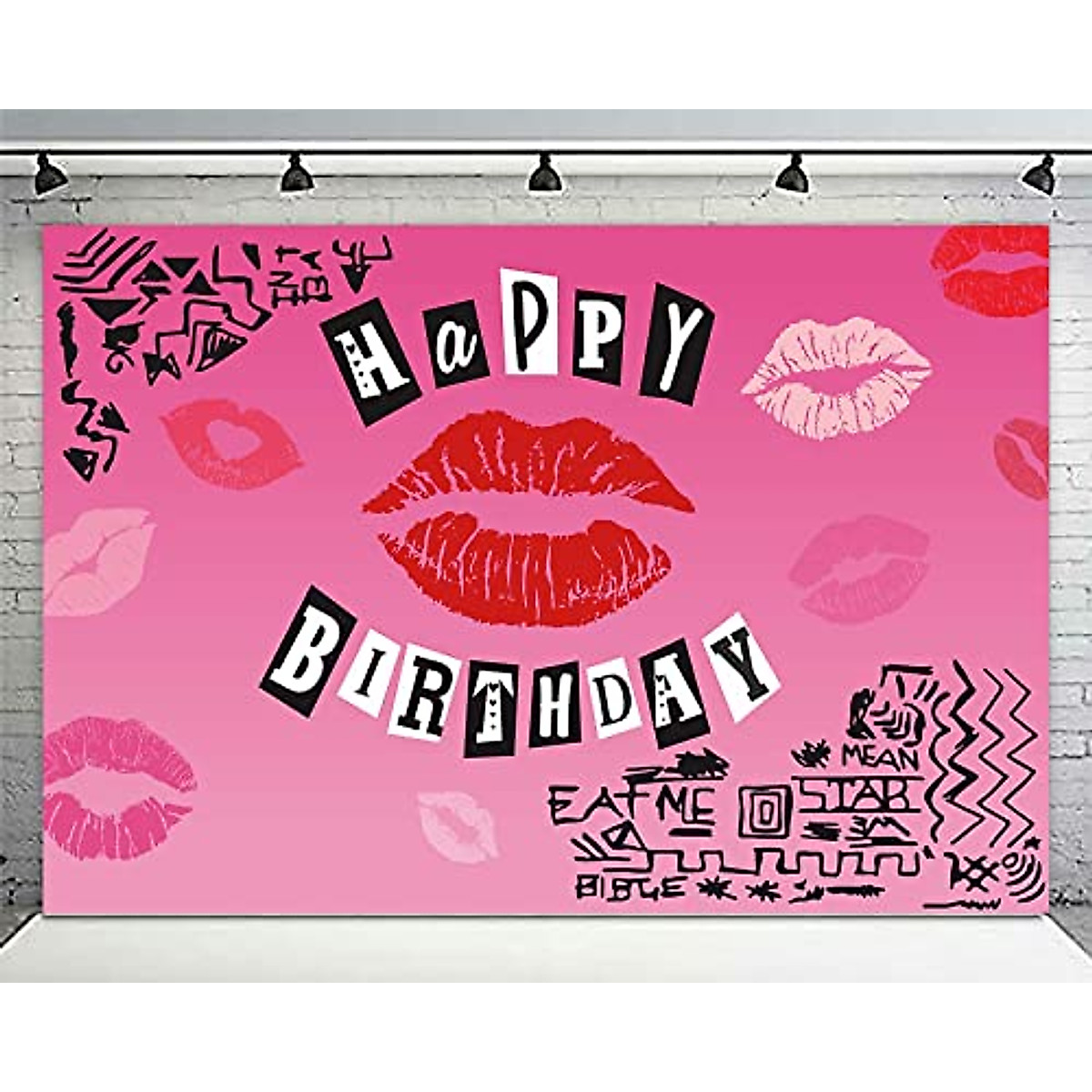 Hot Rose Pink Lip Happy Birthday Banner Backdrop Burn Book Theme Decorations Decor for Bridal Shower Wedding Night Out Hen Movie Party Bachelorette Party Girls Woman Birthday Party Favors Background