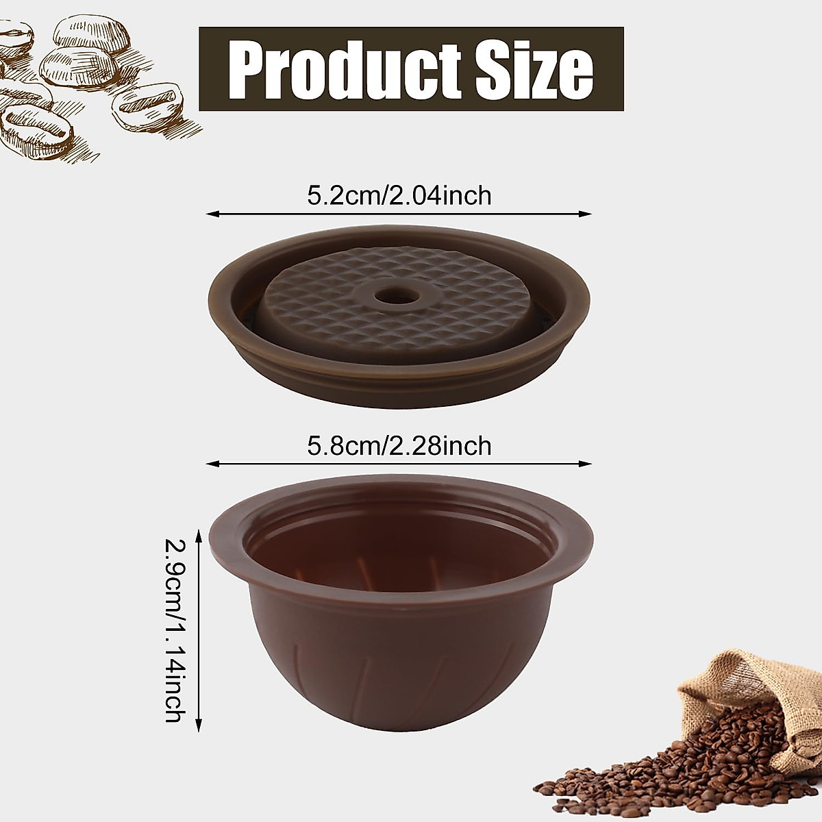 5pcs Reusable Pods for Nespresso Machine, 150ml Refillable Coffee Capsule with 2 Silicone Lids, 1 Spoon, 1 Brush, Compatible with Nespresso
