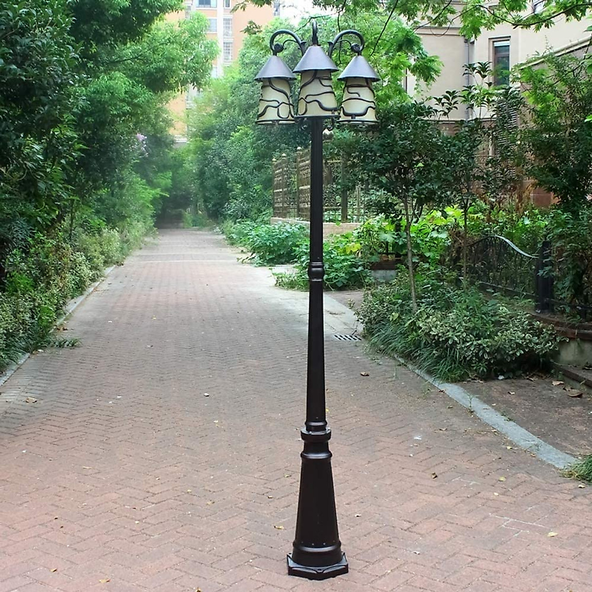 MODEBHD 200cm 3-Heads Continental Glass Column Lamp Modern Simple Waterproof Lawn Lantern Garden Street Lights Post Pillar Fence Garden Lamp Bollard Lamp Outdoor Table Desk Lamp Floor Lamp