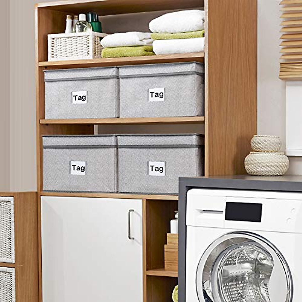 Kntiwiwo Fabric Storage Bins with Lids Cloth Storage Baskets for Closet Shelves Decorative Storage Boxes with Handles Labels Large Basket bin for Home Bedroom Office Gray 3-Pack