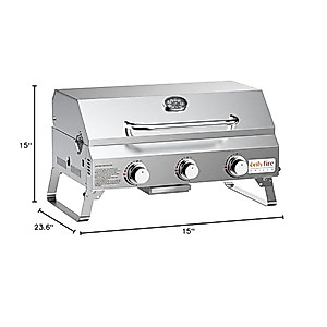 Onlyfire Tabletop Gas Grill 3 Burners, 24" Stainless Steel Portable Propane Grill with Foldable Legs for Outdoor Patio Backyard Camping, Tailgating, RV Trip, Heavy Duty & 24000BTU, GS307