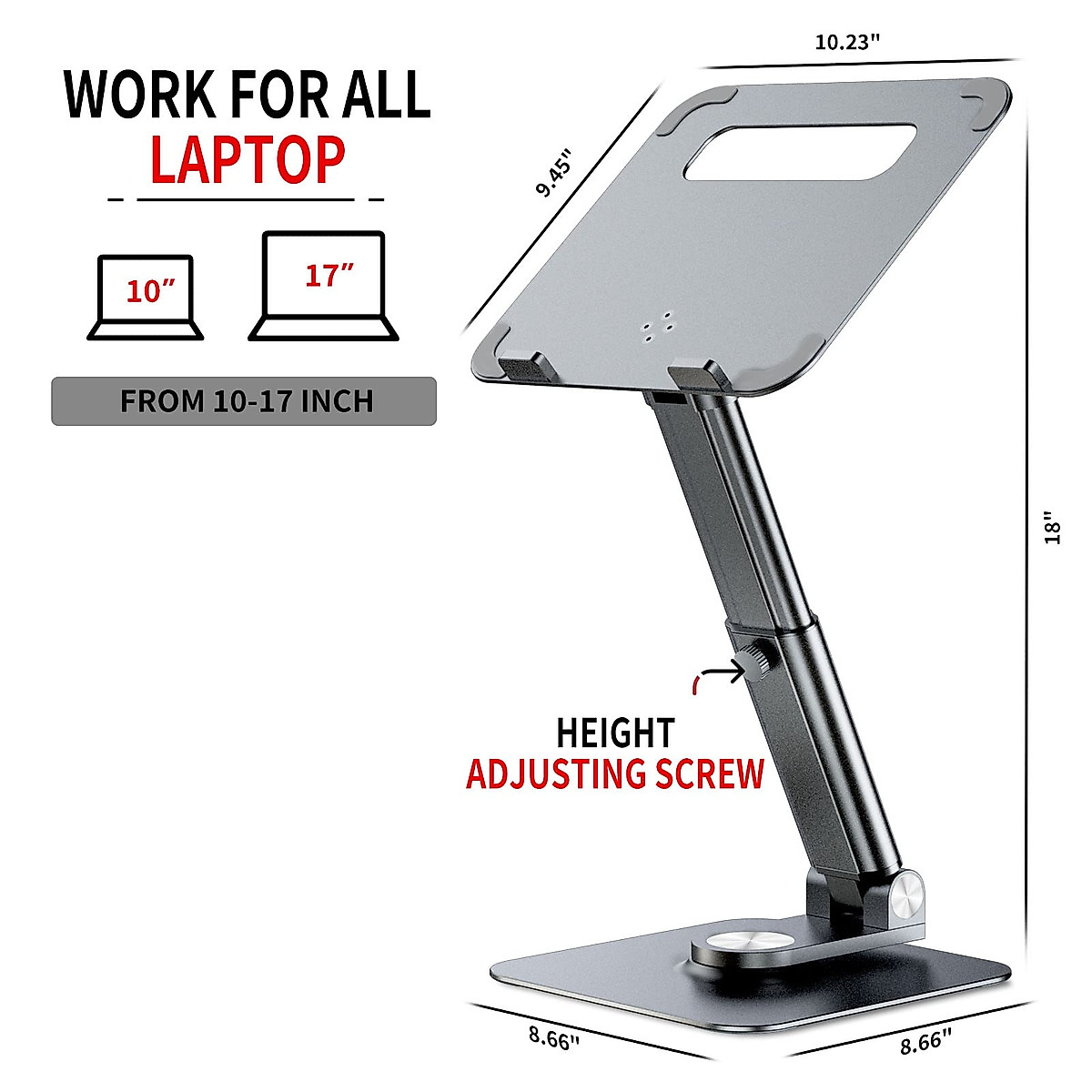 Laptop Stand, 360° Swivel & Adjustable Laptop Stand for Desk,Telescopic Laptop Riser Freedom Height & Multi-Angle, Foldable and Portable Computer Stand for All MacBook Laptops 10 15 17 inches - Grey