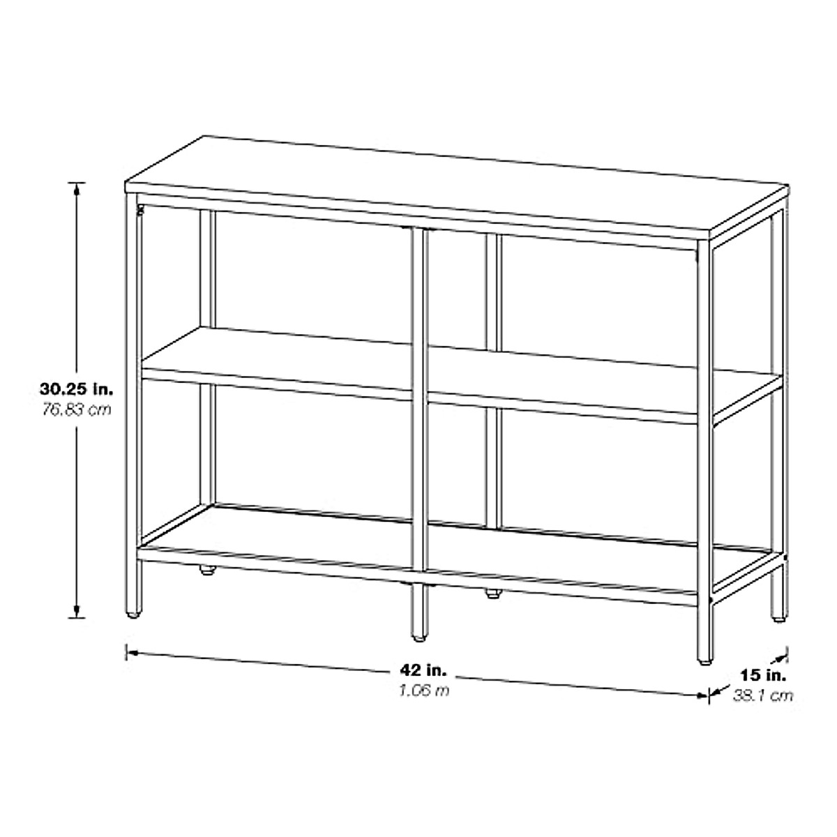OSP Home Furnishings Modern Life Contemporary Double 3 Shelf Bookcase and Credenza, Black