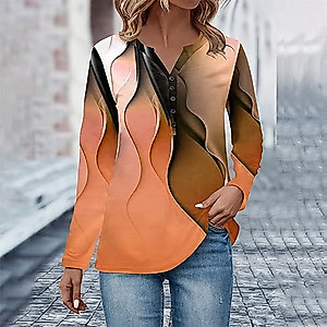 Gneric Womens Fall Clothes Long Sleeve V-Neck Sweatshirts Botton Printed Tops Womens Tops Long Sleeve Long Sleeve Shirt Women Fall Tops Womens Long Sleeve Tops Casual Long Sleeve Shirt