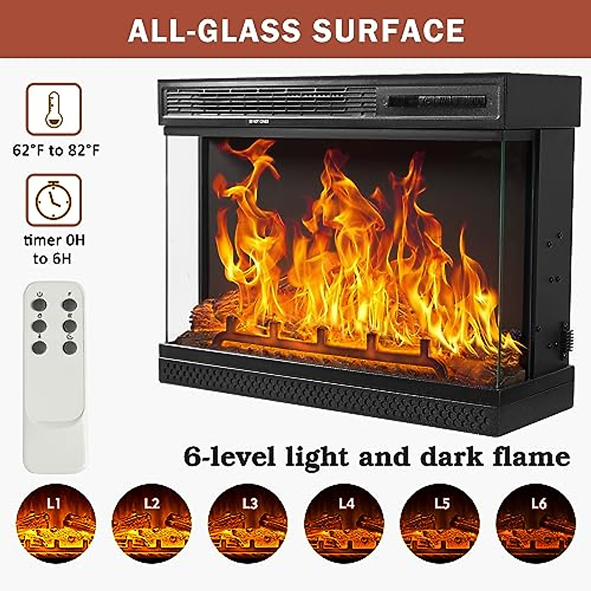 oneinmil Fireplace TV Stand with 3-Sided Glass Electric Fireplace,59'' Modern Media Entertainment Center with Farmhouse Glass Door Storage Cabinet, TV Cabinet for TVs up to 65",for Living Room,White