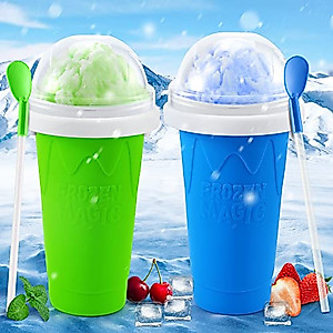 Slushie Maker Cup(2 Pack), Magic Quick Frozen Slushy Cup, Double Layer Squeeze Cup, Cool Stuff Birthday Gifts for Kids(Blue&Green)