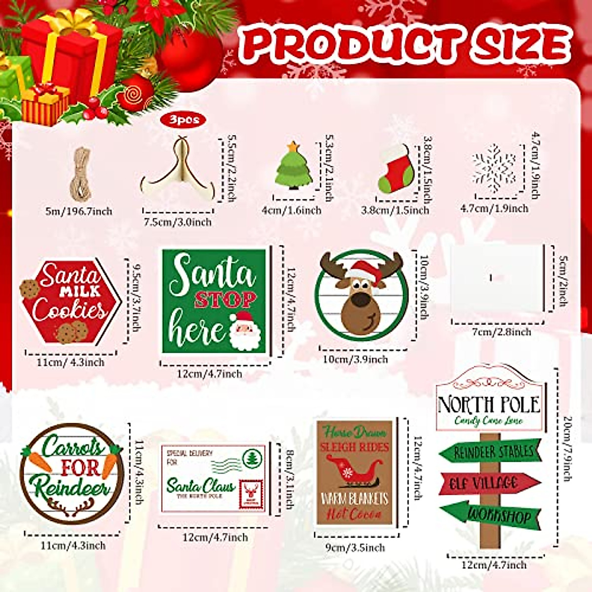 13 Pieces Winter Tiered Tray Decor Winter Table Farmhouse Centerpieces Decoration Elk Sled Tree Snowflake Wood Blocks Signs for Home Room Decor(Christmas Style)