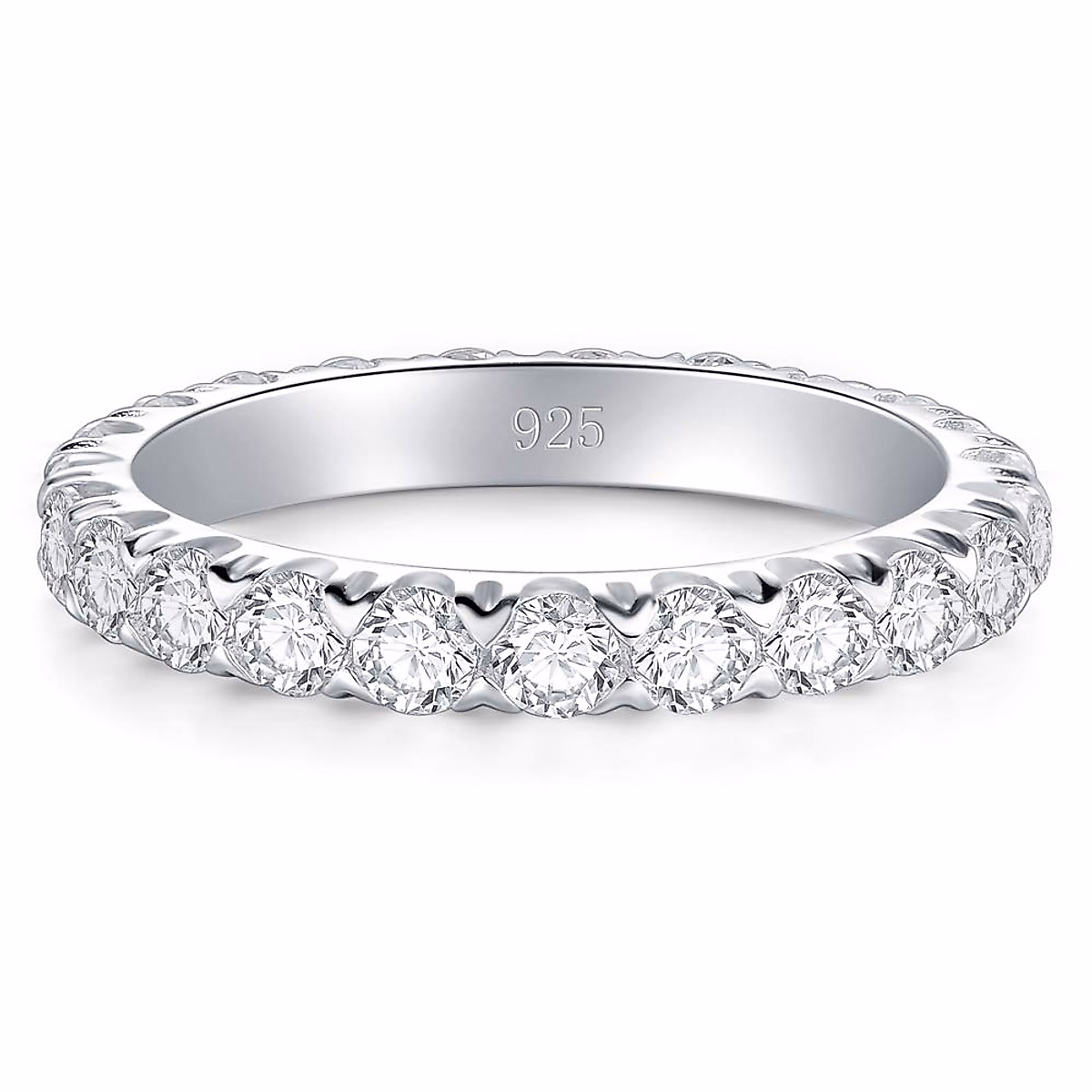 BORUO 925 Sterling Silver Ring, Cubic Zirconia CZ Wedding Band Stackable Ring 3mm Size 4