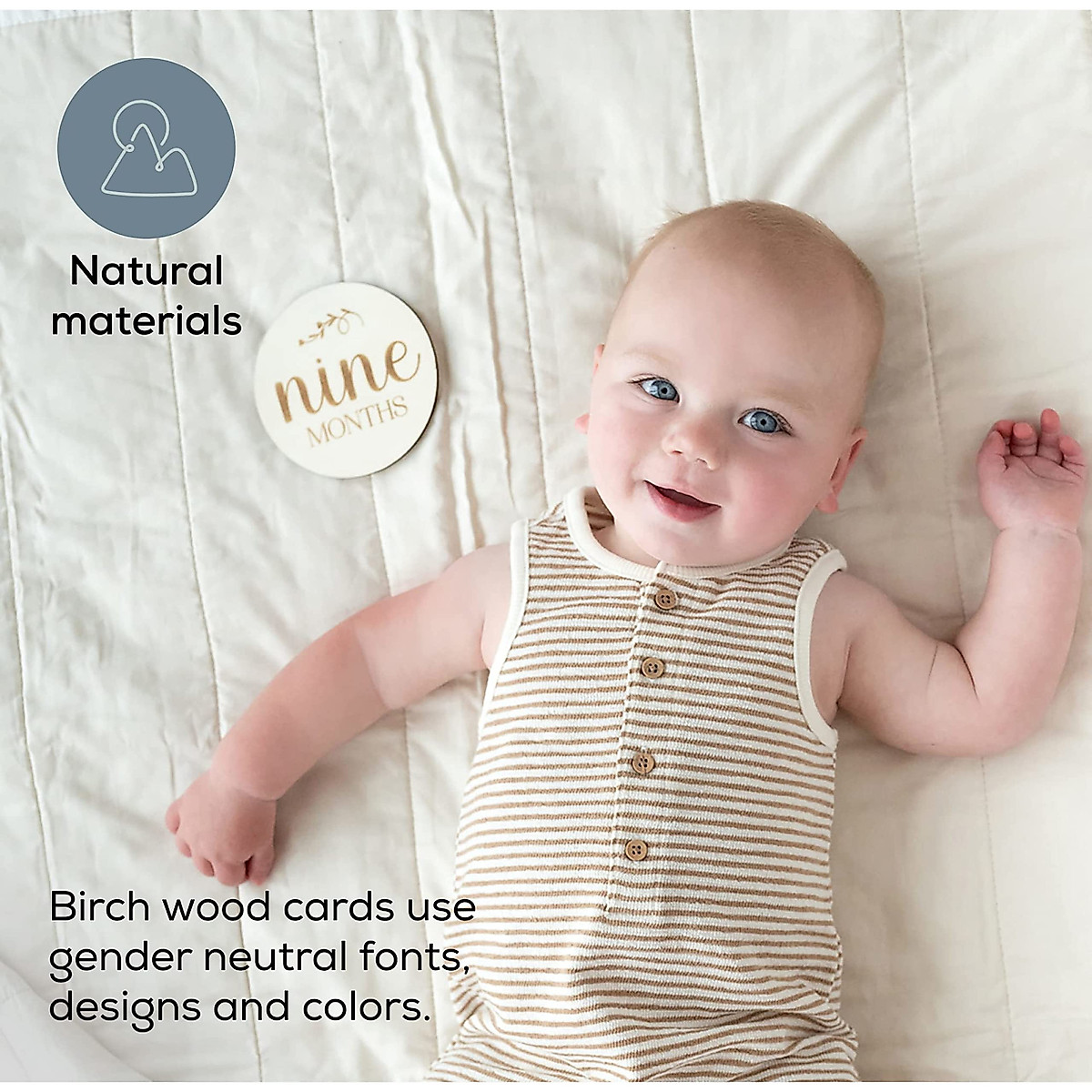 First Landings Birch Milestone Cards - Birch Milestone Markers for Baby's First Year - Light Brown