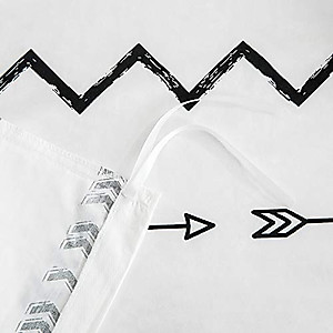 JUCFHY Duvet Cover Queen,600 Thread Count Cotton 3pcs Queen Duvet Cover Set Black Stripe Geometric Printed on White,Reversible with Zipper Closure 1 Duvet Cover and 2 Pillow Shams(Queen,Chelsea)