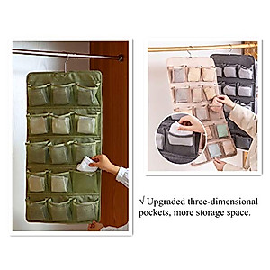 Dual Sided Hanging Underwear Sock Bra Stocking Organizer with 5+15 Mesh Pockets, 3D Pockets Design Durable Space Saver Bag Wall Shelf Wardrobe Storage Bags Holders (Grey)