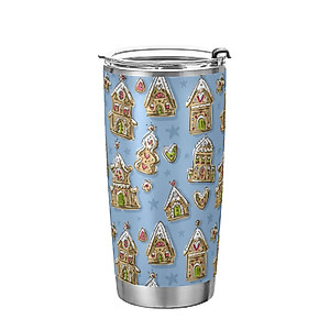 Yasala Christmas Tumbler Xmas Gingerbread Cookie House Insulated Coffee Cup Beverage Container Office Travel Mug with Straw and Lid 20oz Holiday Back to School Gift