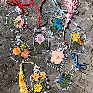 30PCS Dried Flower Bookmarks, Transparent Dried Flower Bookmarks, DIY Plant Bookmark, Handmade Plant Specimens Bookmarks, Glassware Stickers, Flower Page Clips Bookmarks (C)