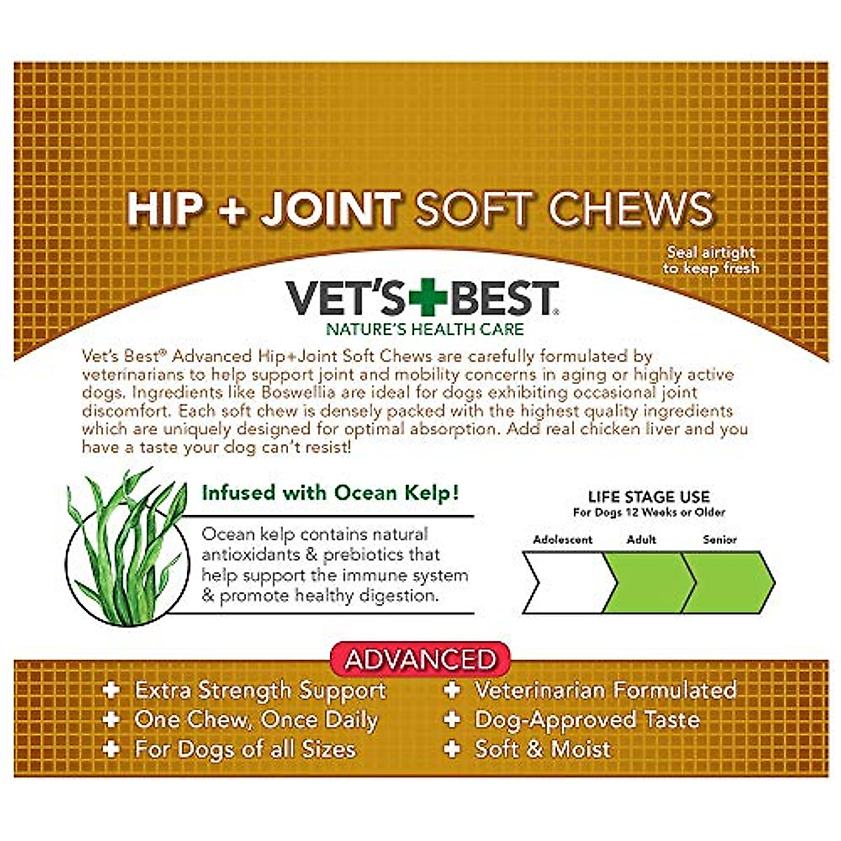 Vet's Best Hip & Joint Soft Chew Dog Supplements | Formulated with Glucosamine & Chondroitin to Support Dog Joint & Cartilage Health | 30 Day Supply