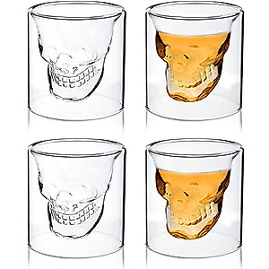 Skull Shot Glass for Whiskey, Vodka, and Cocktail. Spooky 2 Piece Set for Liquor. Best Gift Accessories for Drinking.