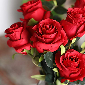 Hawesome Artificial Flowers 10 PCS Silk Roses with Long Stems Faux Realistic Roses for Wedding Bouquets Table Centerpieces Party Home Decor(White)