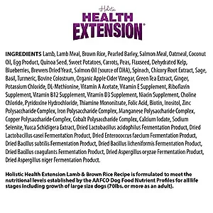 Health Extension Dry Dog Food, Natural Food for All Puppies & Dogs with Added Vitamins & Mineral, Lamb & Brown Rice Recipe (30 lb / 13.6 Kg)
