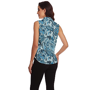 Soneven Womens Sleeveless Button Down Shirts Printed Golf Polo Shirts Summer Business Casual Work Tanks Tops