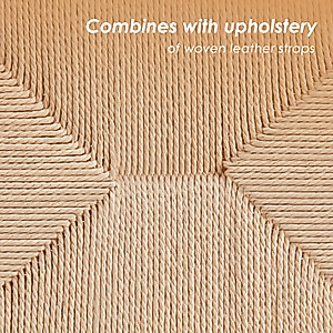 Modern Boho Accent Chairs for Living Room,Mid Century Lounge Chair,Side Chair Indoor Scandinavian Cognac Natural Wood Beech Braided Jute Woven Weave Paper Rope Seat Accent Chair