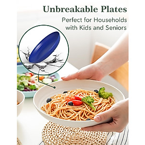 GENLGE Wheat Straw Plates 10 inch Plastic Dinner Plates Set of 6 - Microwave Safe Kitchen Plates, Unbreakable Reusable Plates for Outdoor, Camping, BPA-free