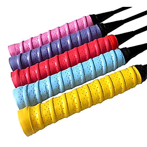 Gullor Racket Grip Anti Slip Perforated Super Absorbent Tennis Overgrip Badminton Overgrip - 5PCS(Color May Vary)