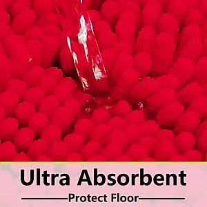 BOANKODU Bathroom Rugs Sets 2 Piece, Extra Soft Chenille Bath Mat Absorbent Bathroom Rug, Bathroom Mat with Sturdy PVC Non-Slip Bottom, Machine Washable Bath Rugs (32x20 Inch + 24x16 Inch, Red)