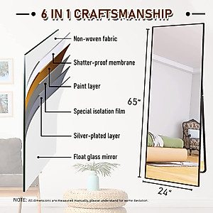 Yone jx je 65" x 24" Full Length Mirror Hanging Standing or Leaning, Bedroom Mirror Floor Mirror Wall-Mounted Mirror with Alloy Frame, Black