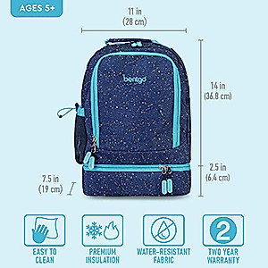 Bentgo® Kids 5-Compartment Lunch Box With Kids 2-in-1 Backpack & Insulated Lunch Bag (Confetti Edition - Abyss Blue)