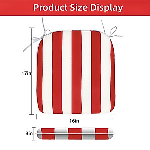 UNWAAT Outdoor Chair Cushions Set of 2,17"x 16" x 2" Comfortable and Wear-Resistant Furniture Cushions with Ties Anti Splash Water Chair Cushions for Courtyards Balconies Gardens,Etc (Red white)