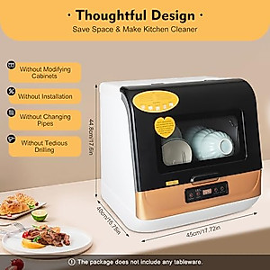 RustyVioum 1200W Kitchen Countertop Dishwasher, Portable Mini Dishwashe 360° Streak-Free Deep Cleaning, 4 Washing Programs Automatic Dish Washing Machine for Home, Apartment, Black
